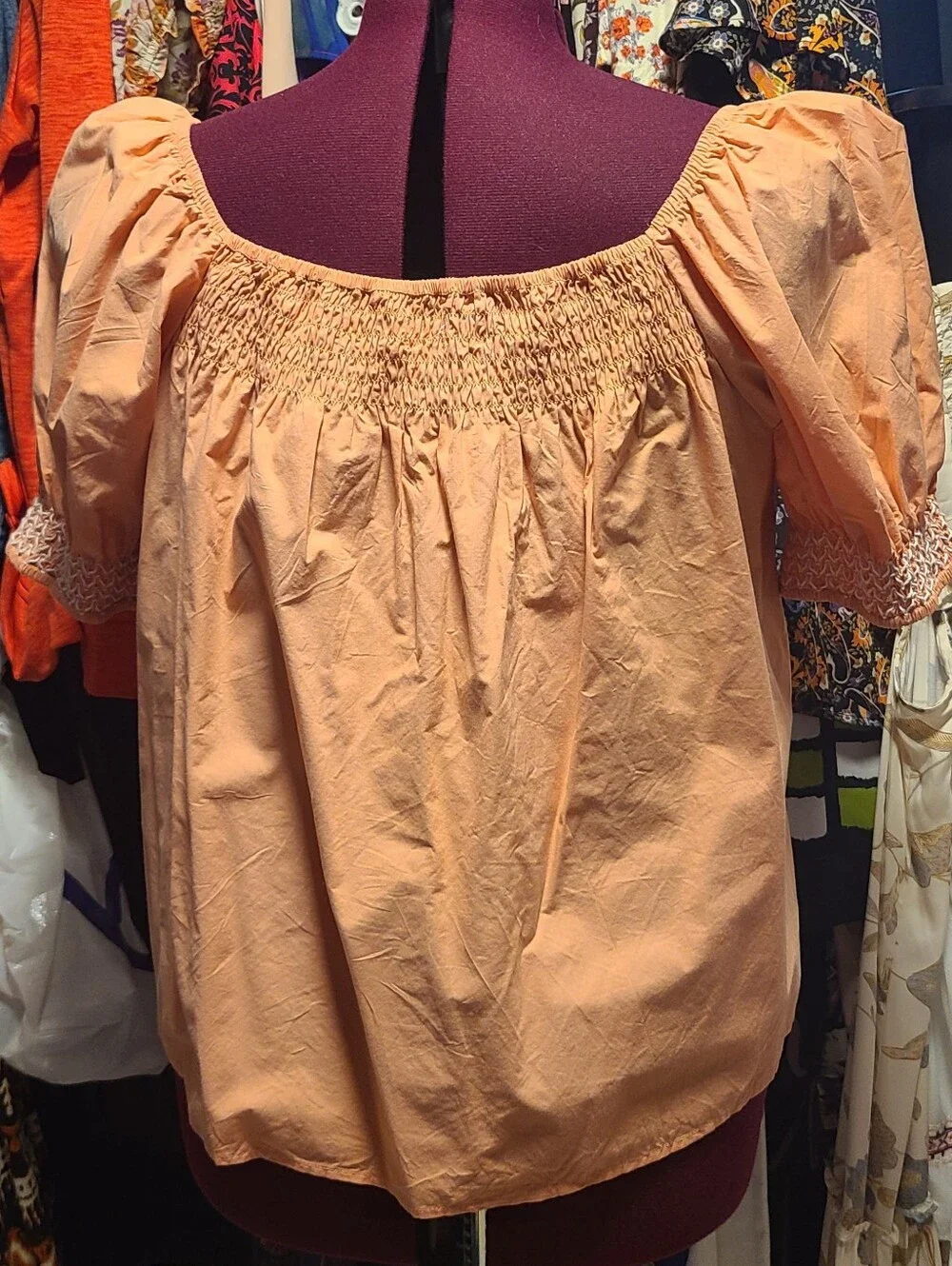 Wonderly | Tops | Wonderly Peach Smocked Squareneck Peasant Blouse ...